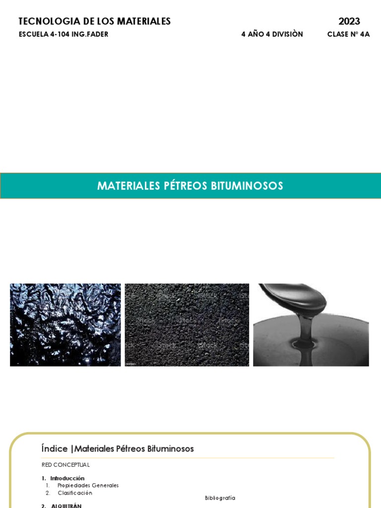 Clase #4 A Materiales Petreos Bituminosos | PDF | Asfalto | Química