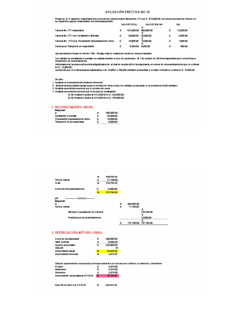 Nic 16 Caso Practico Ejemplo de La Aplicacion Nic 16 - Compress | PDF | Depreciación | Economias