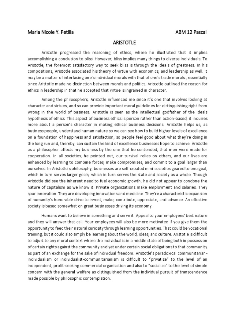 Business Ethics Lesson 5 ABM 12 Pascal PETILLA | PDF | Aristotle | Reason