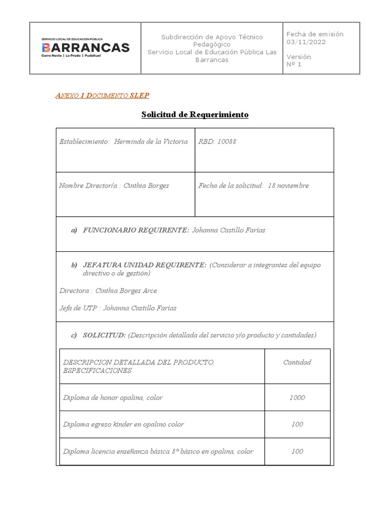 Solicitud de Requerimiento | PDF