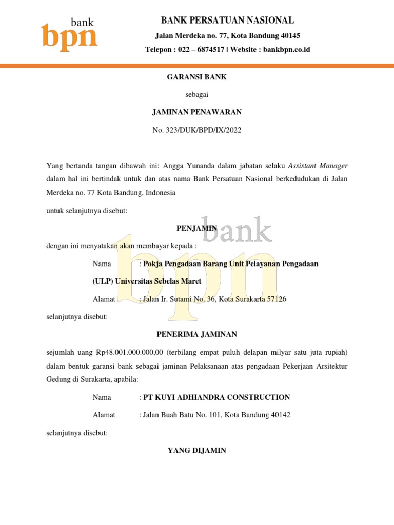 Garansi Bank Penawaran | PDF | Bisnis | Pengelolaan Keuangan & Uang