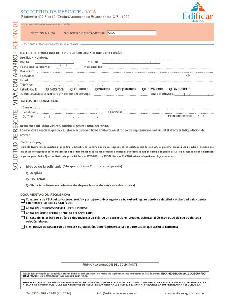 Fce - Inv - 01 - Solicitud de Rescate - Vida Con Ahorro.82cb6092 | PDF