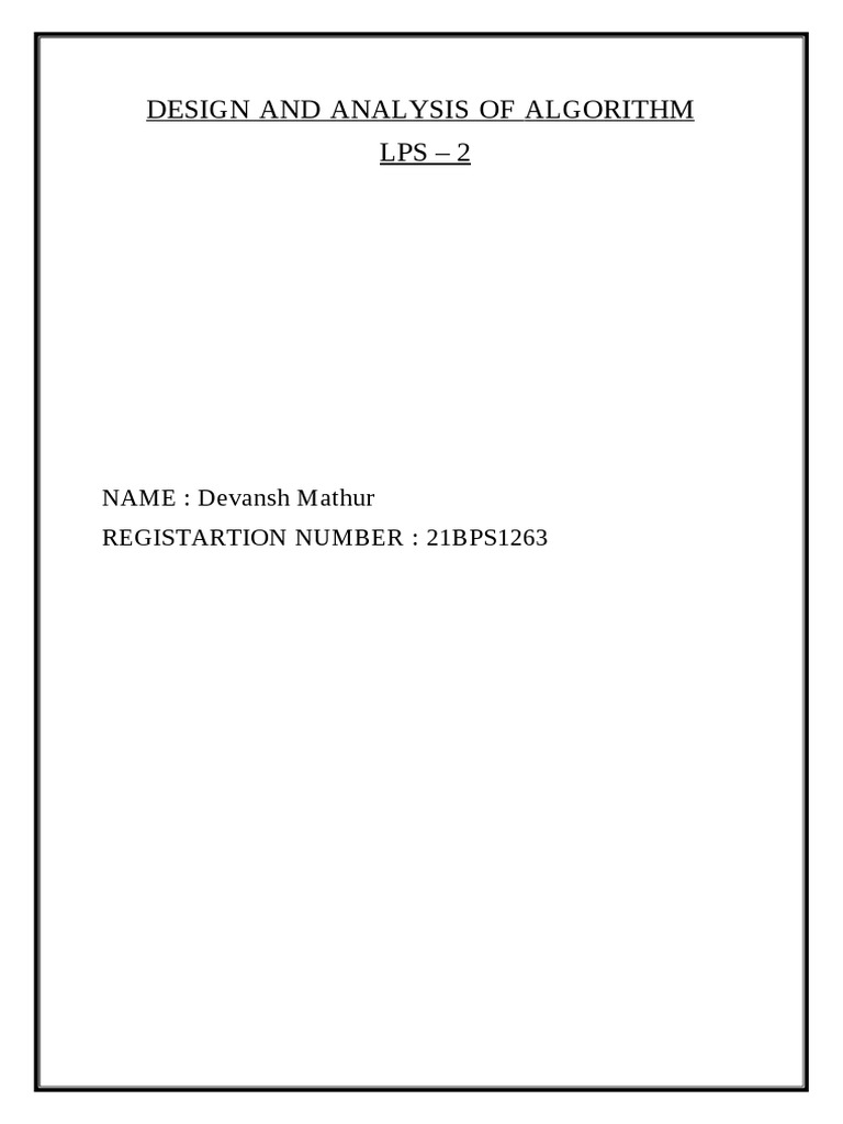 Daa Lps2 21bps1263 | PDF | Algorithms And Data Structures | Computer Science