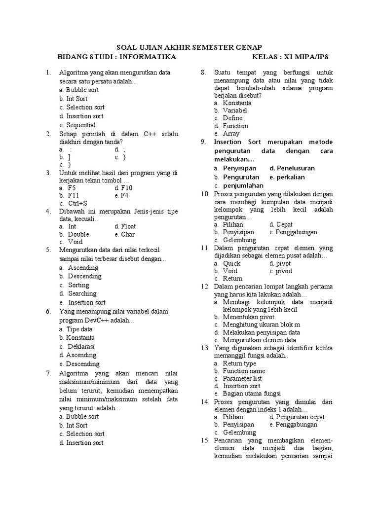 Soal Informatika Kelas XI | PDF