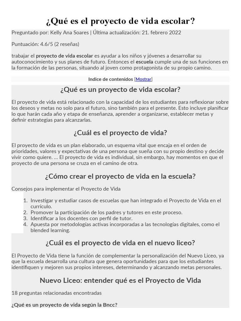 Qué Es El Proyecto de Vida Escolar | PDF | Felicidad | Planificación Qué Es El Proyecto de Vida Escolar | PDF | Felicidad | Planificación