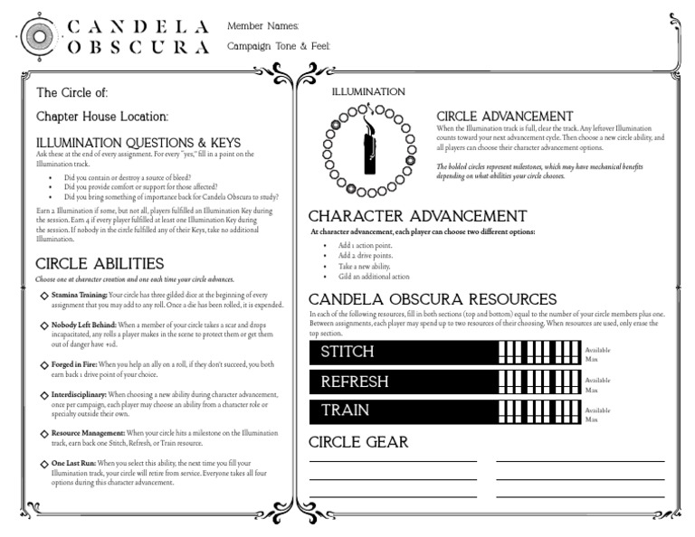 Candela Obscura QSG Circle Sheet | PDF | Gaming