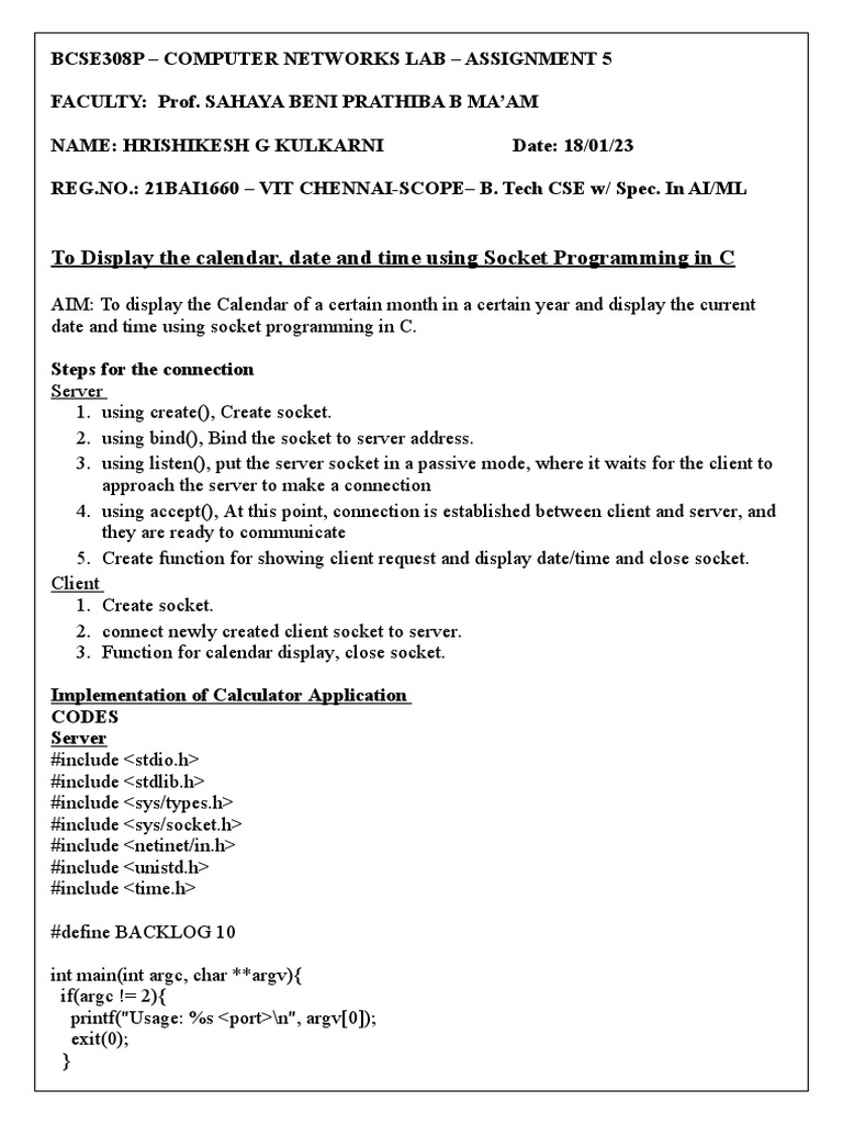 21bai1660 Bcse308p Assignment5 Hrishikeshgk Pdf Network Socket