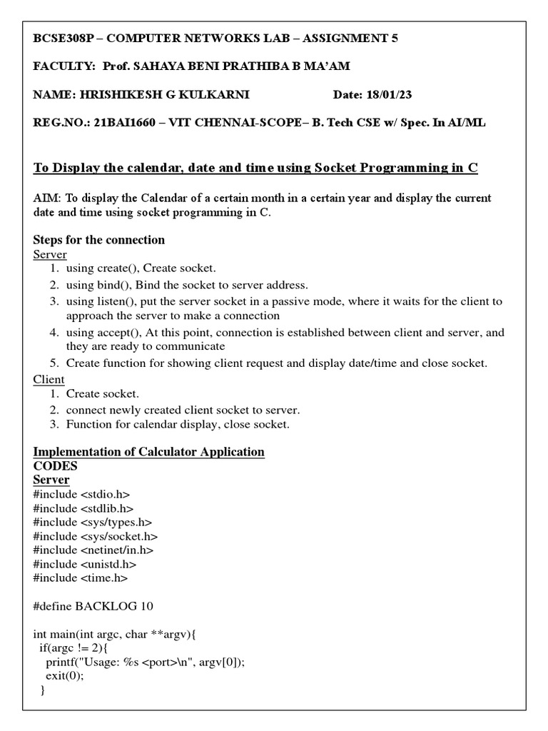 21bai1660 Bcse308p Assignment5 Hrishikeshgk | PDF | Network Socket | Computer Architecture
