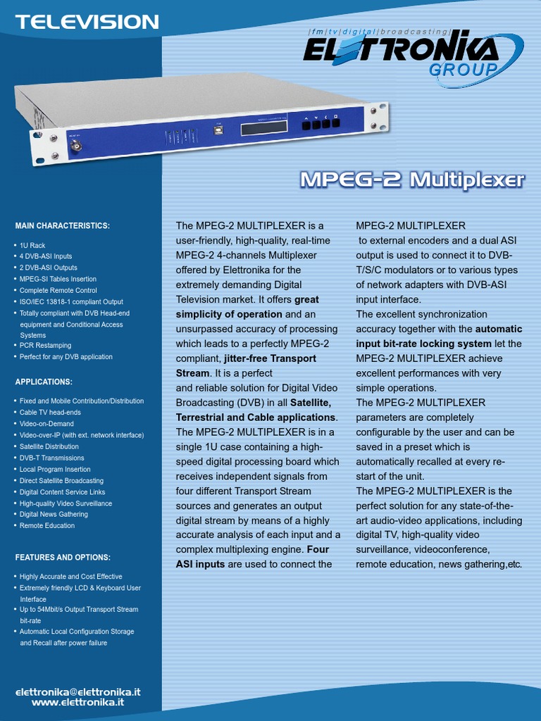 MPEG-2 Multiplexer | PDF | Broadcasting | Service Industries