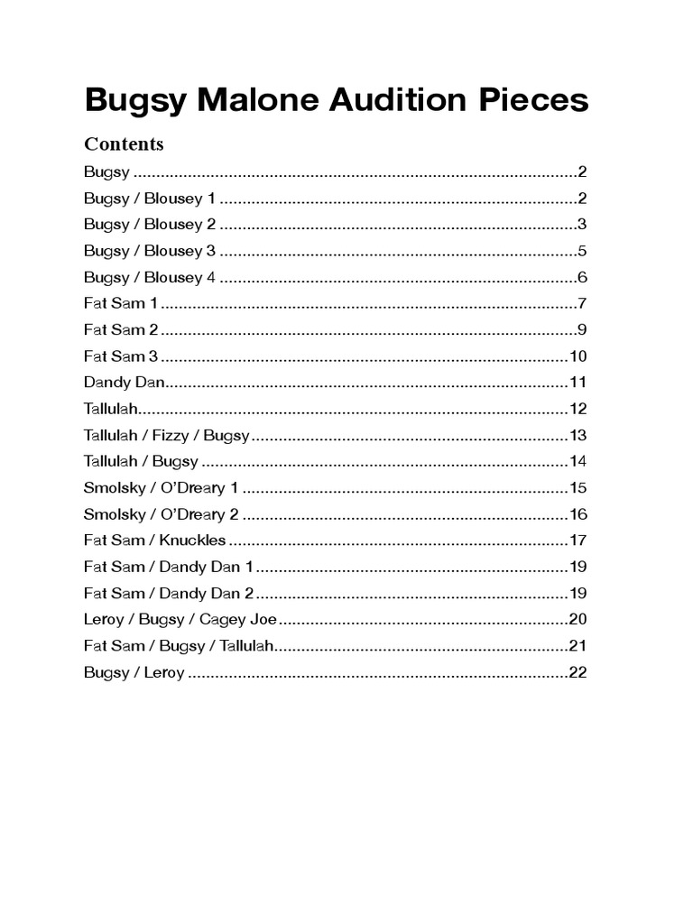 Bugsy Audition Pieces | PDF | Waiting Staff