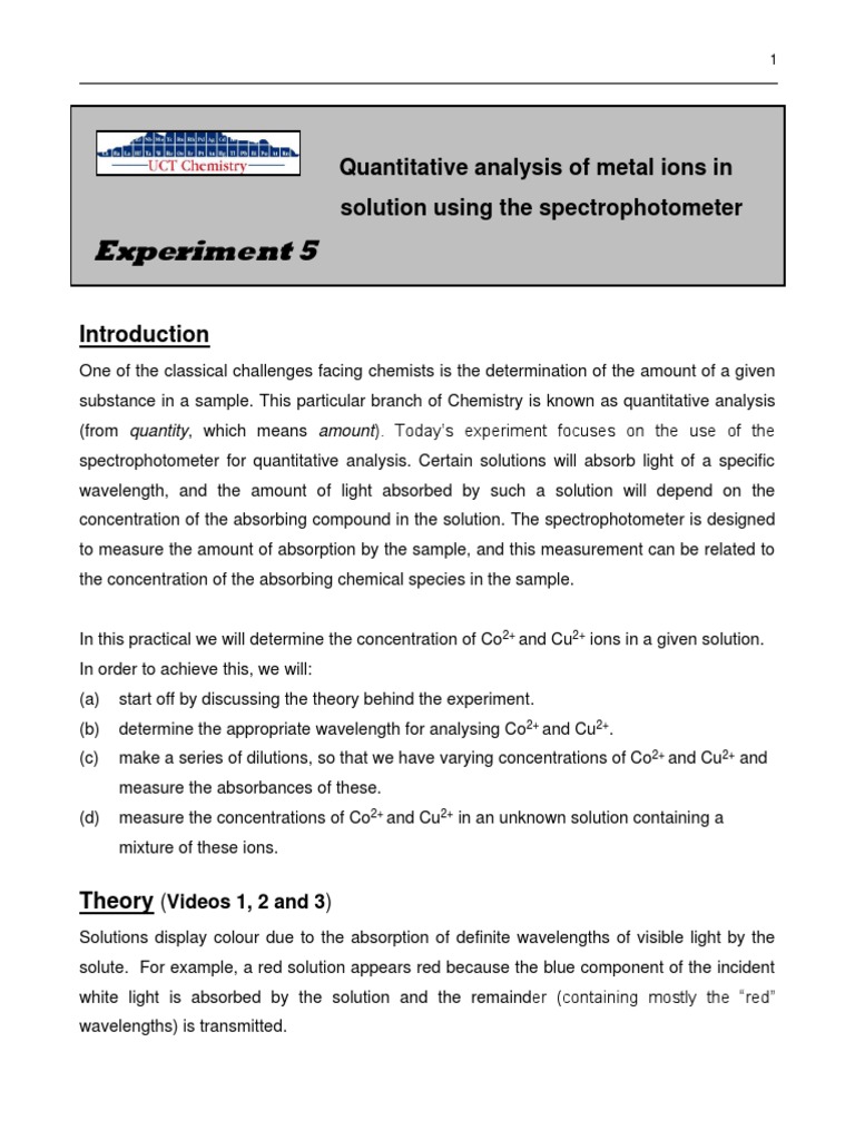 2022 FIRST YEAR Experiment 5 | PDF | Spectrophotometry | Absorbance