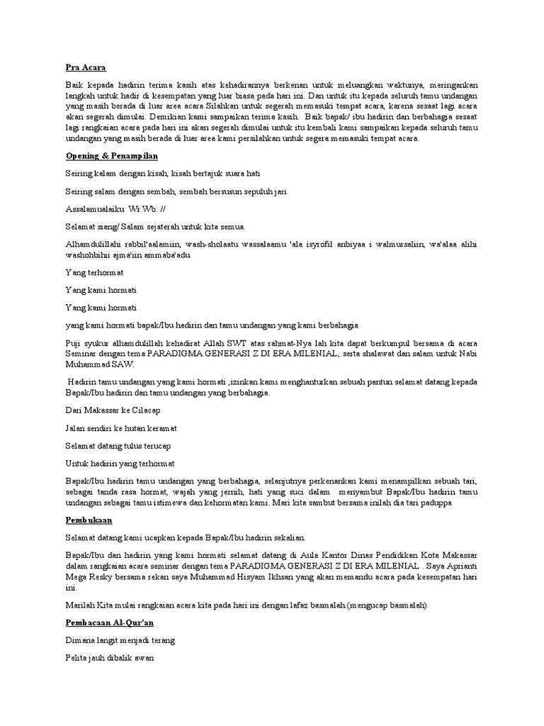 Naskah MC Seminar Himaprodi | PDF