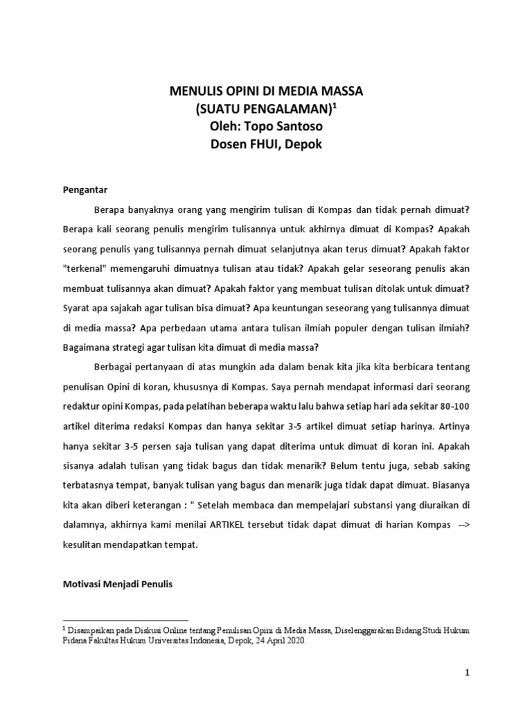 Paper Pelatihan Penulisan Opini Revisi | PDF