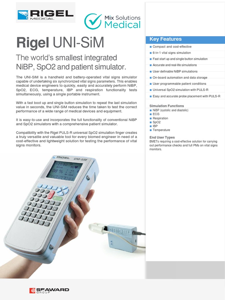 Rigel UNI SiM Datasheet 2015 Rev 2 | PDF | Simulation | Blood Pressure