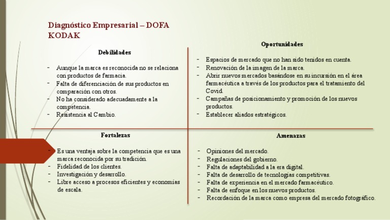 Diagnóstico Empresarial - DOFA - KODAK | PDF
