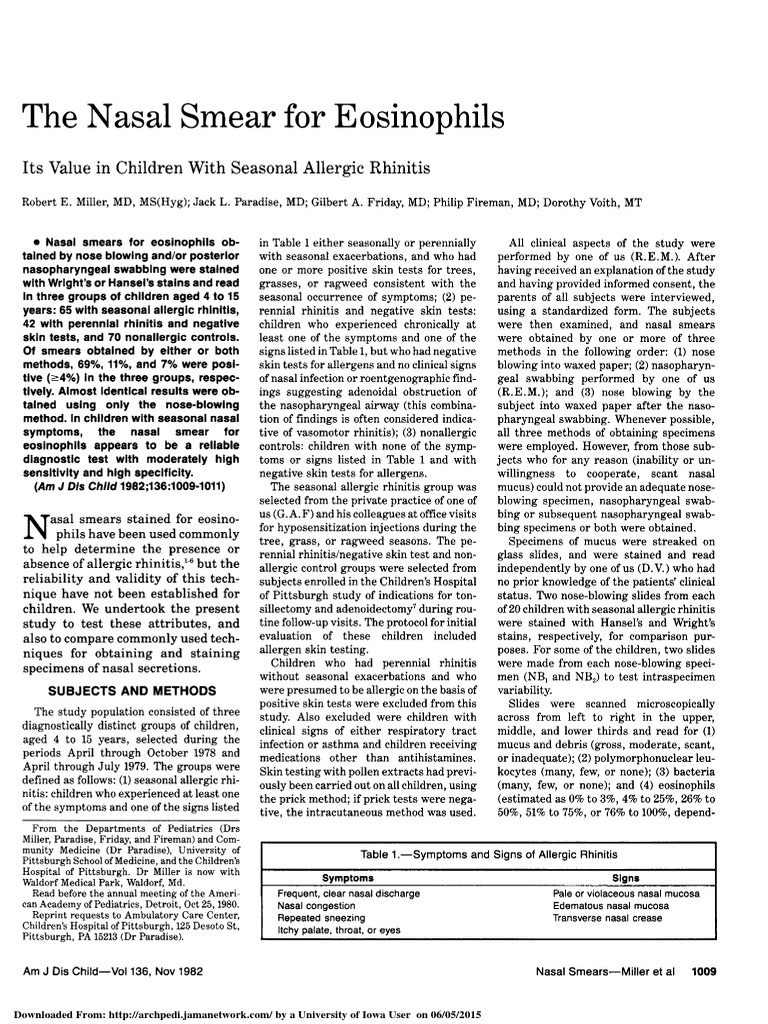 1982 - Miller Et Al. - The Nasal Smear For Eosinophils. Its Value in Children With Seasonal ...