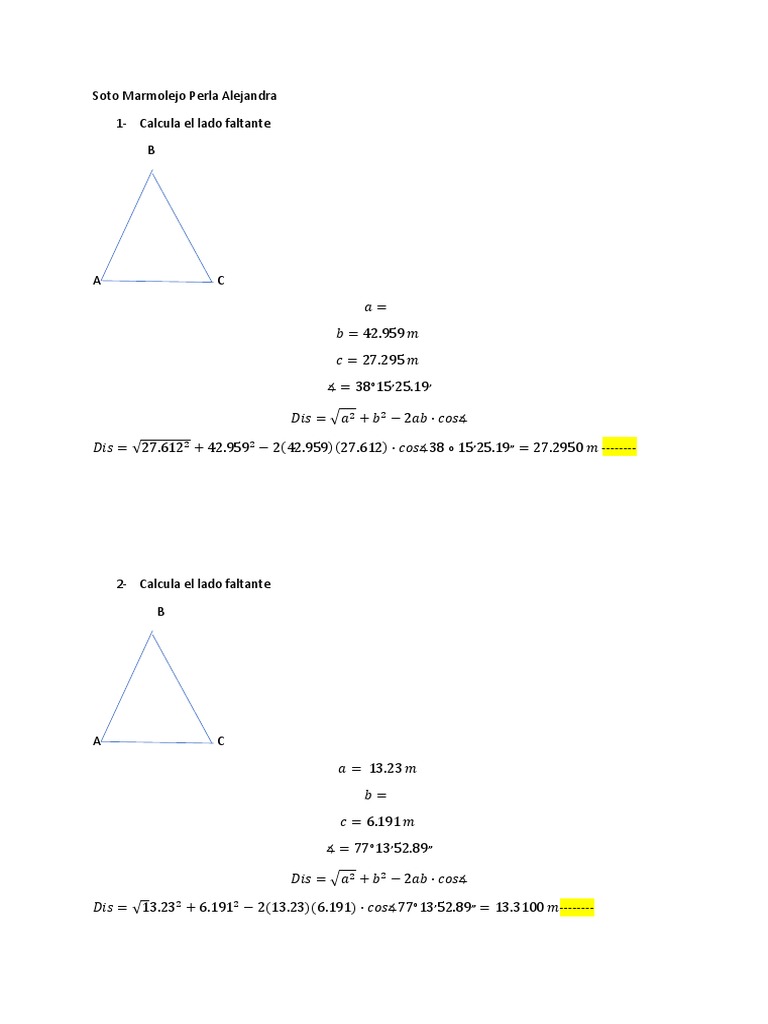 Calcular El Lado Faltante de Un Triangulo | PDF Calcular El Lado Faltante de Un Triangulo | PDF