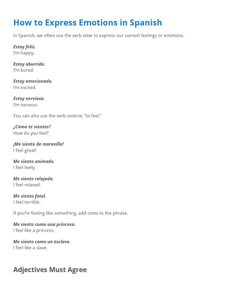 How To Express Emotions in Spanish | Download Free PDF | Verb | Adjective