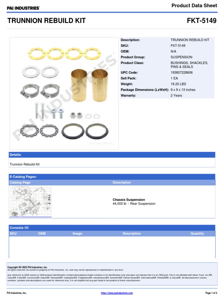 Pai Data Sheet FKT-5149 | PDF | Vehicle Technology | Manufactured Goods