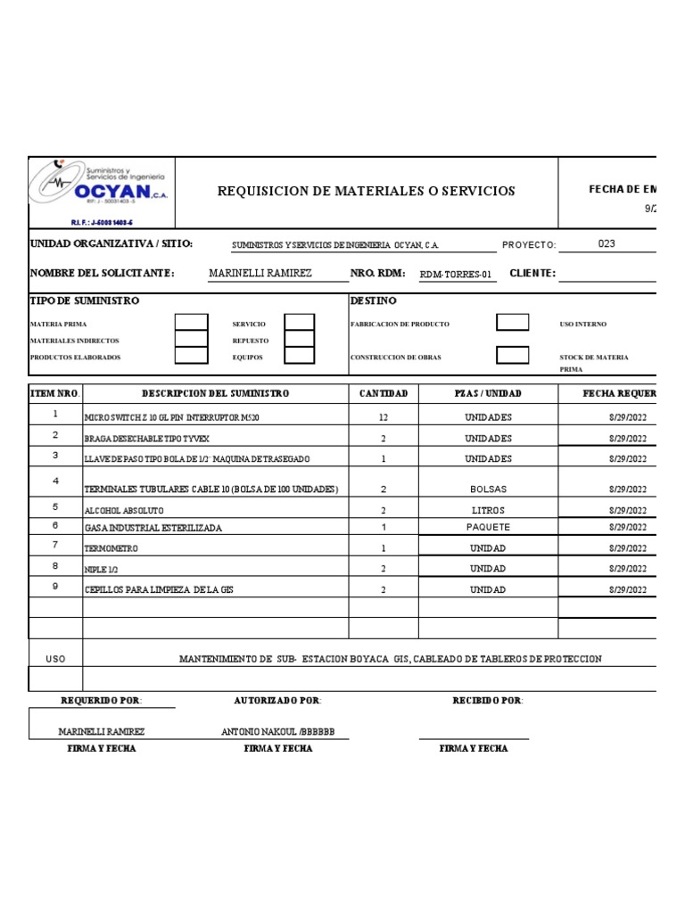 Requisiciones Ocyan | PDF | Ingeniería