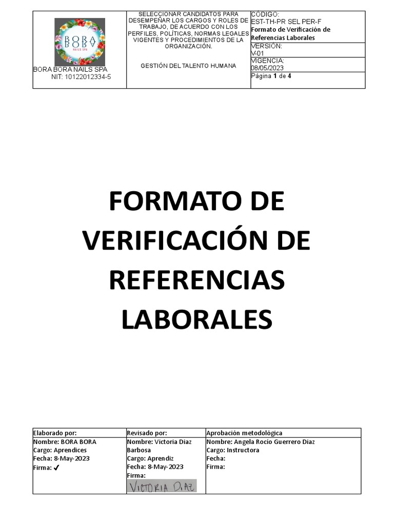 Codificacion Formato de Verificación de Referencias Laborales | PDF