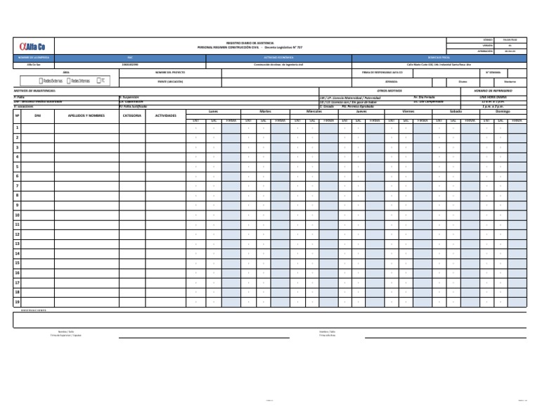 Formato Fisico de Asistencia RCC - Ica 16.05 | PDF