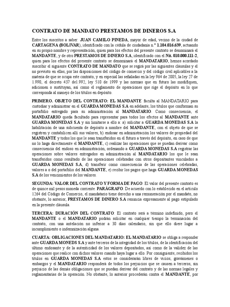 Contrato de Mandato | PDF | Gobierno | Justicia
