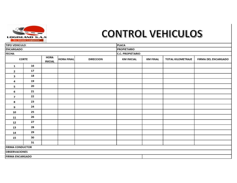Planilla Vehicular Del 1 Al 31 | PDF