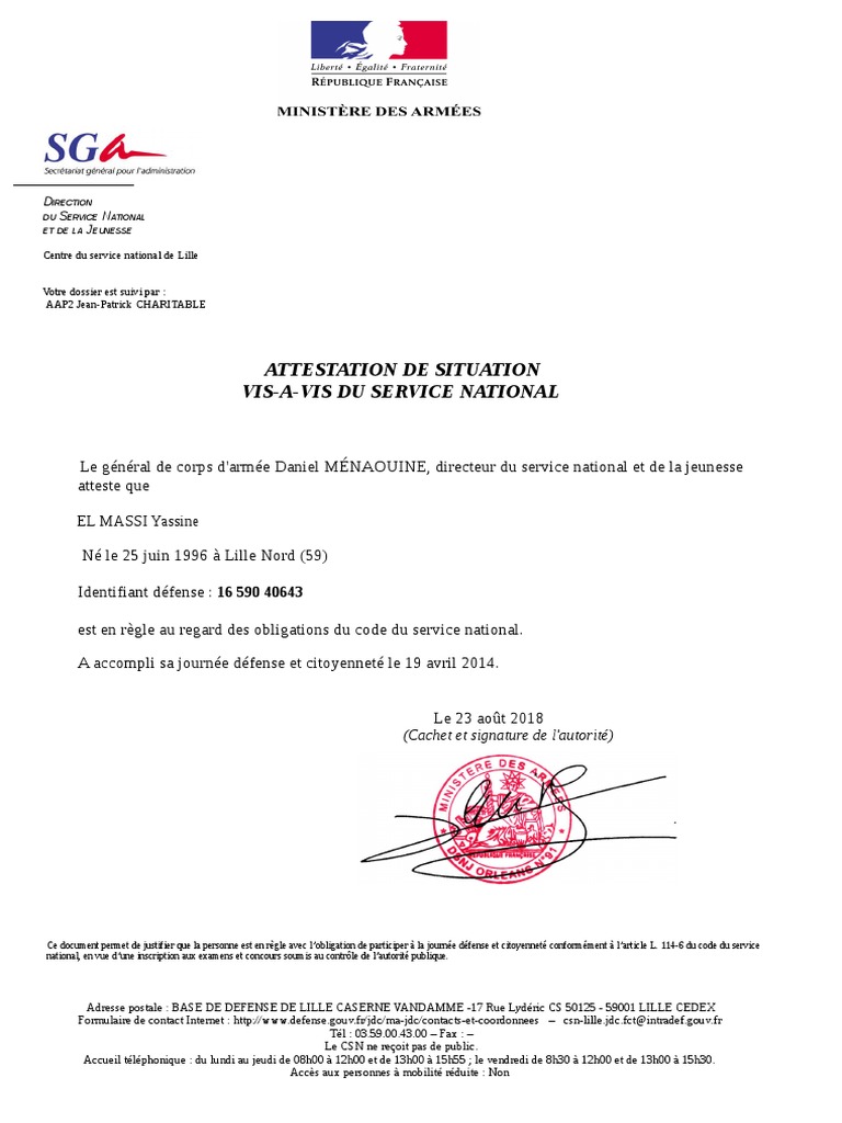 Attestation JDC | PDF