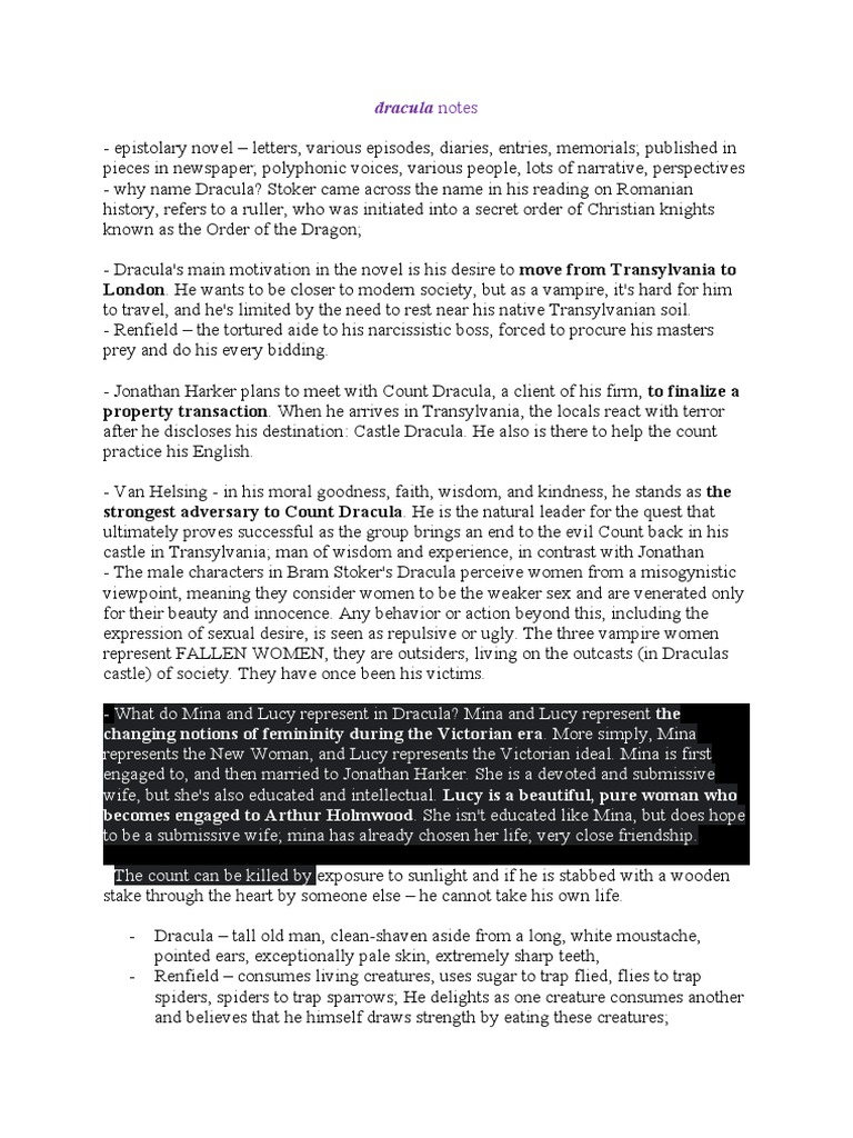 Dracula + Frankenstein Notes | PDF | Count Dracula | Mina Harker