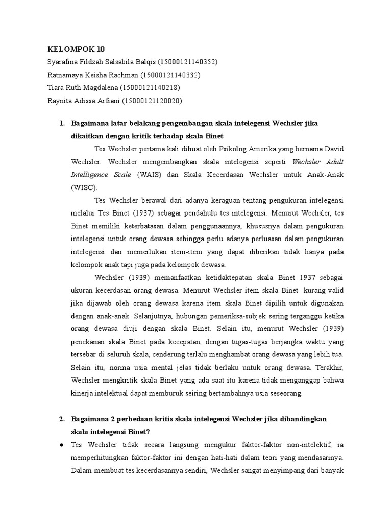 Kritik Terhadap Skala Wechsler dan Binet | PDF | Sains & Matematika