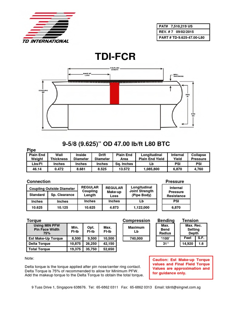 17.TDI FCR Data 9.625 47 PPF L80 BTC Rev.7 | PDF | Pipe (Fluid ...