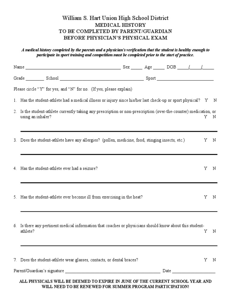 Physical Form | PDF | Physician | Physical Examination