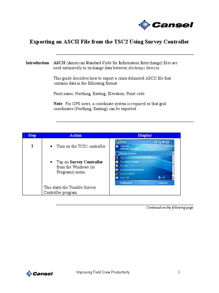 How To Export An Ascii File Form The Tsc2 Using Survey Controller Pdf Comma Separated Values