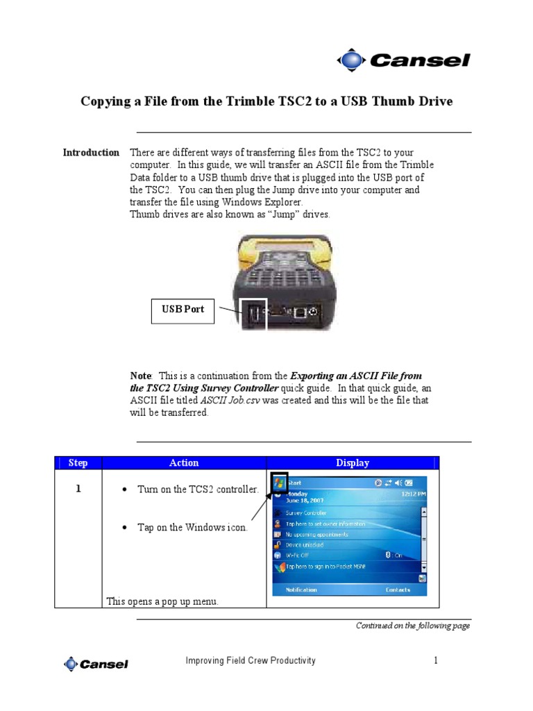 How To Copy A File From The Trimble TSC2 To A USB Thumb Drive | PDF ...