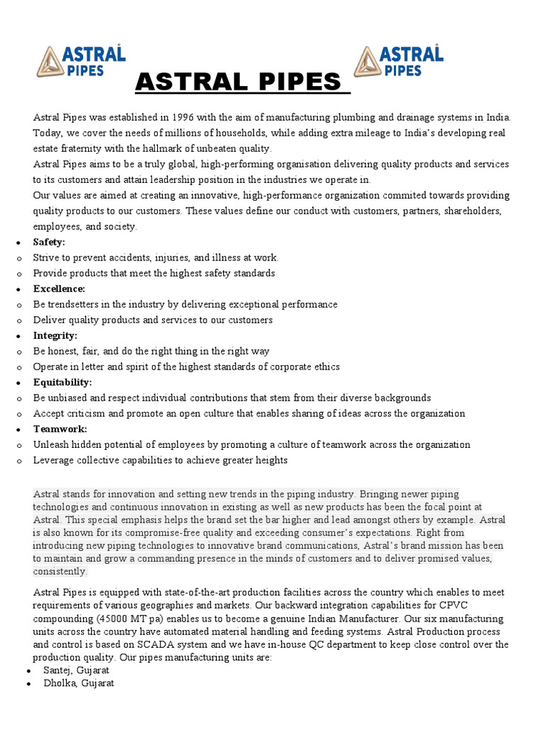 Astral Pipes 1 | PDF | Supply Chain | Brand