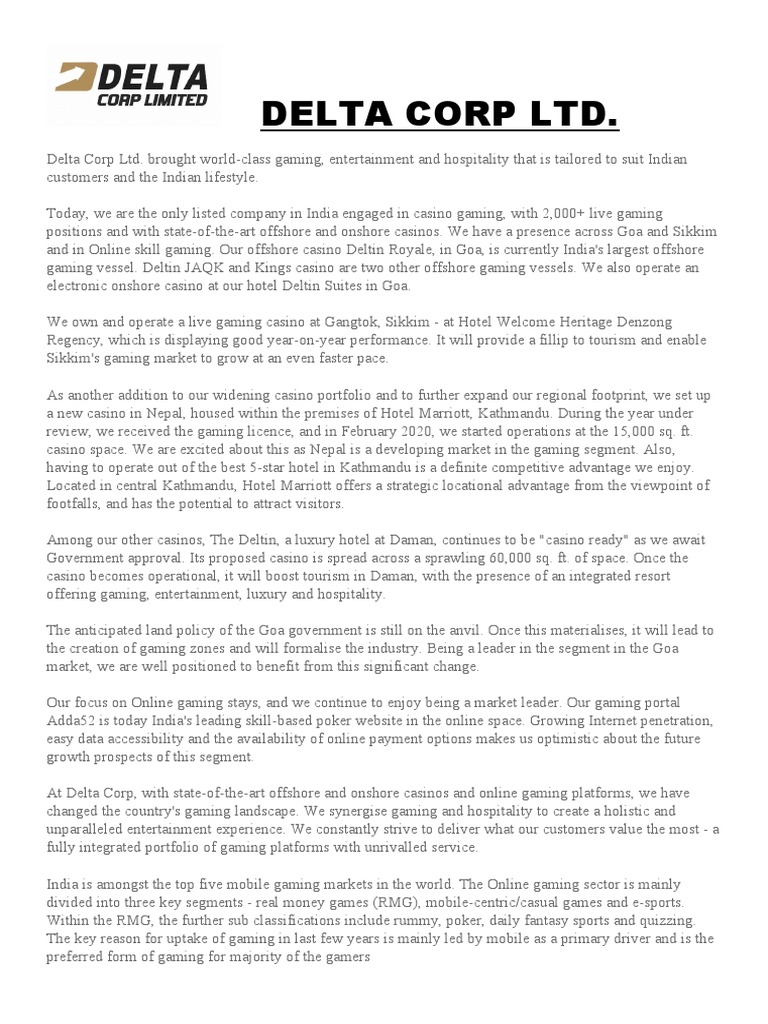 Delta Corp LTD 1 | PDF