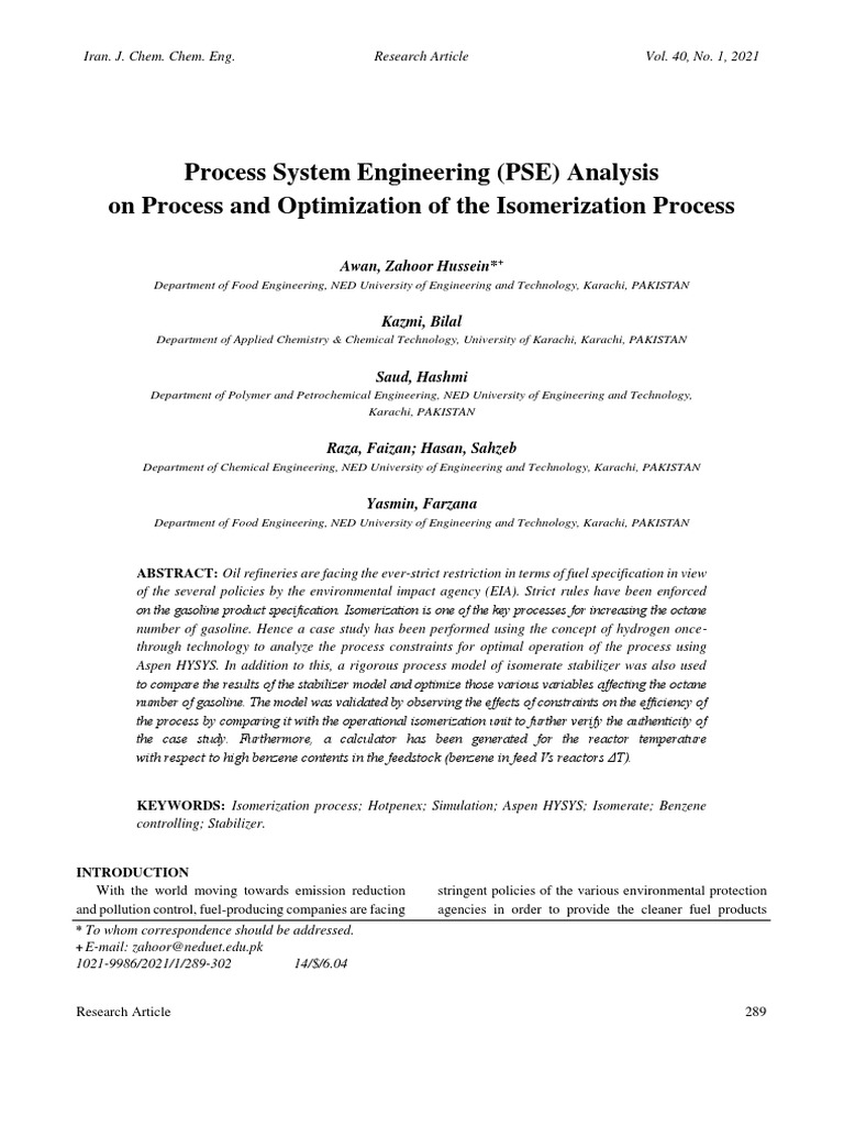 Isomerization Process Optimization Analysis | PDF | Chemical Reactions ...
