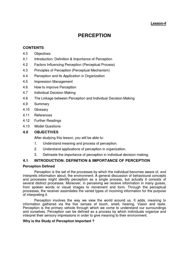 Chapter - 4 Ob Perception Re | Download Free PDF | Perception | Decision Making