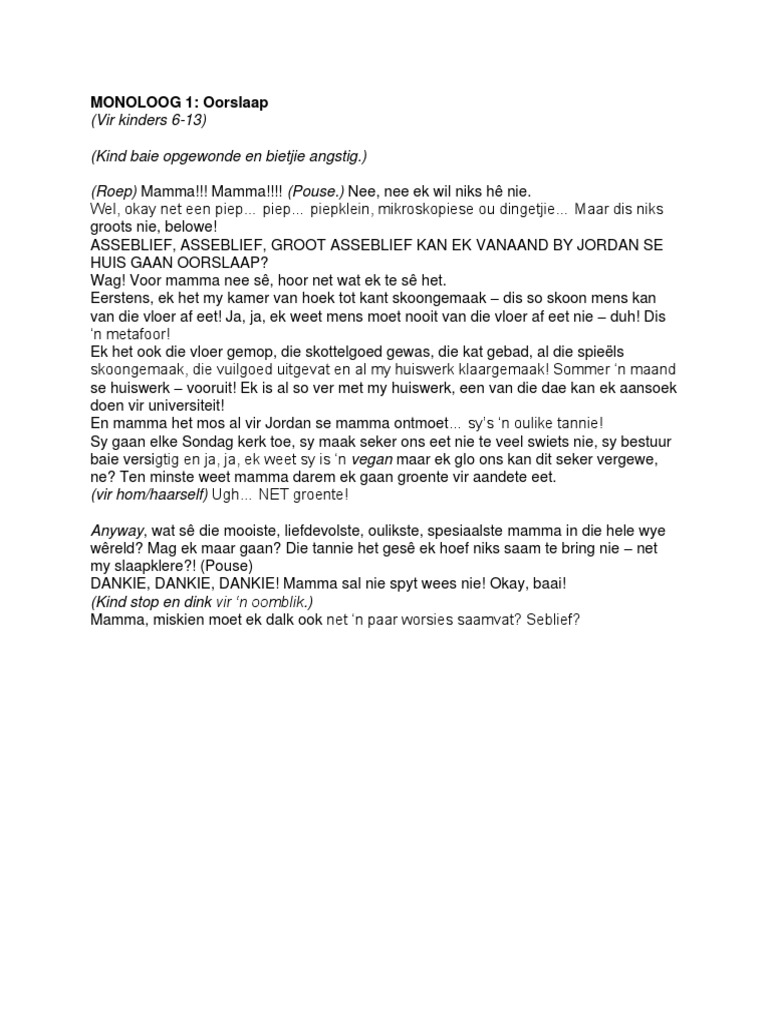 Monologues-ABS Afrikaans 4 | PDF