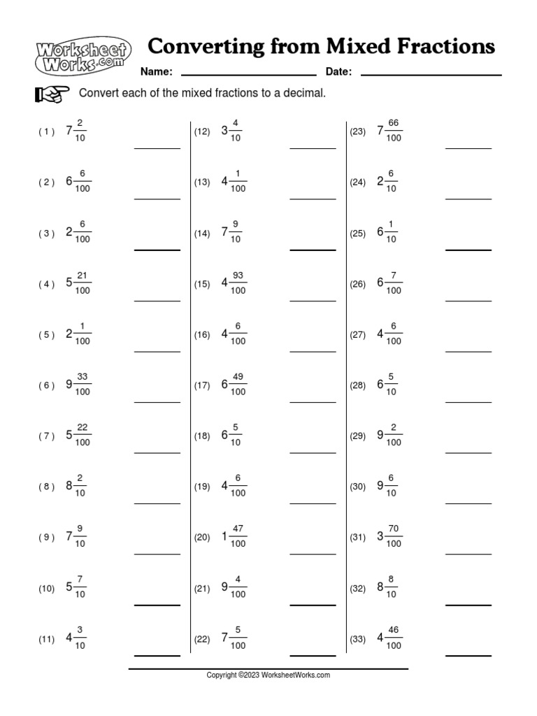WorksheetWorks Converting From Mixed Fractions 1 | PDF | Notation ...