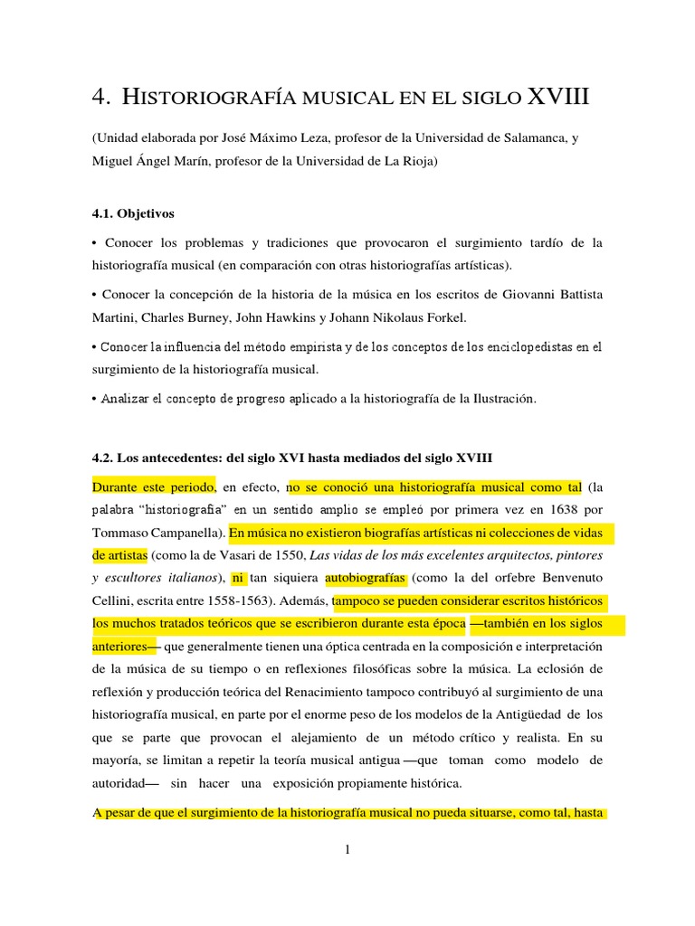 Historiografía Musical en El Siglo XVIII | PDF | Composiciones ...