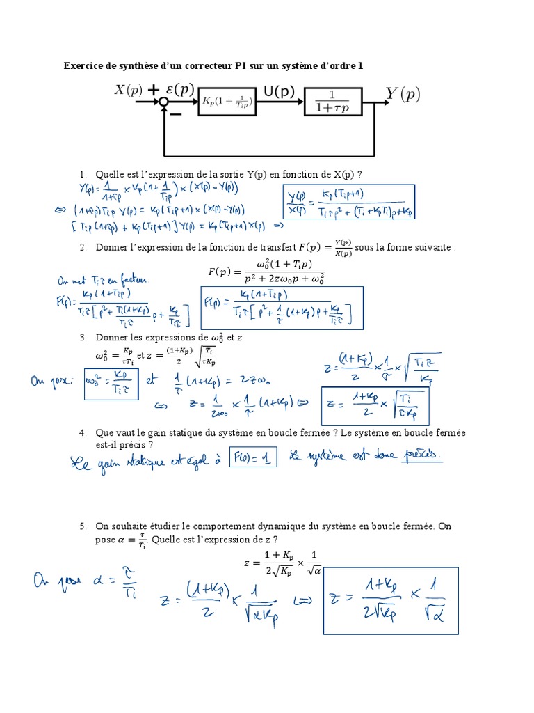 Synthèse Correcteur PI Système Ordre 1 | PDF | Échecs | Théorie (échecs)