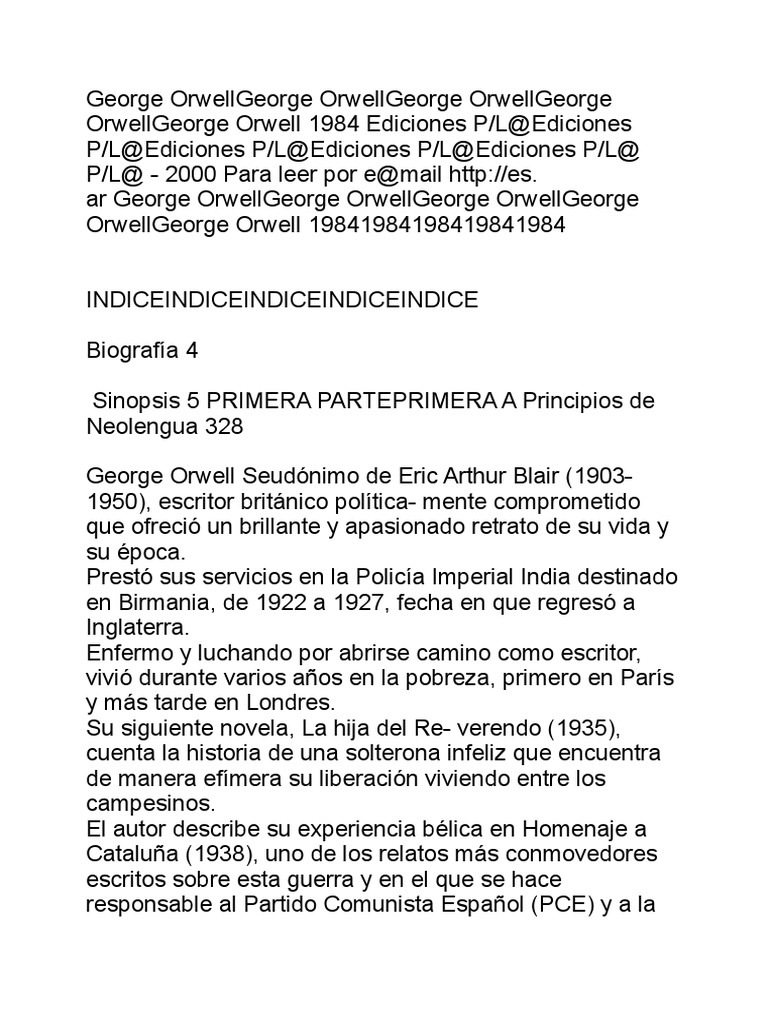 Resumen de La Obra de 1984 George Orwell | PDF | George Orwell