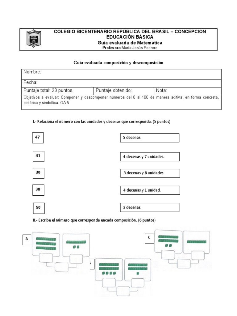 Guia Evaluada Composicion y Descomposicion Aditiva | PDF