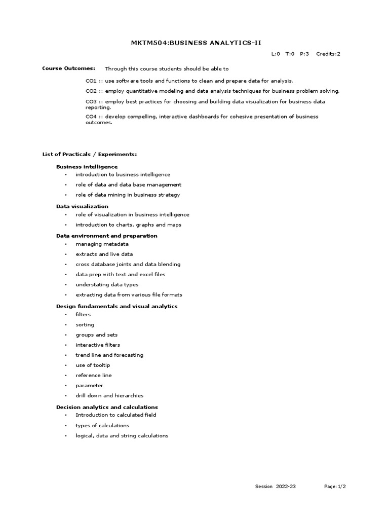 Business Analytics 2 Syllabus | PDF | Business Intelligence | Data