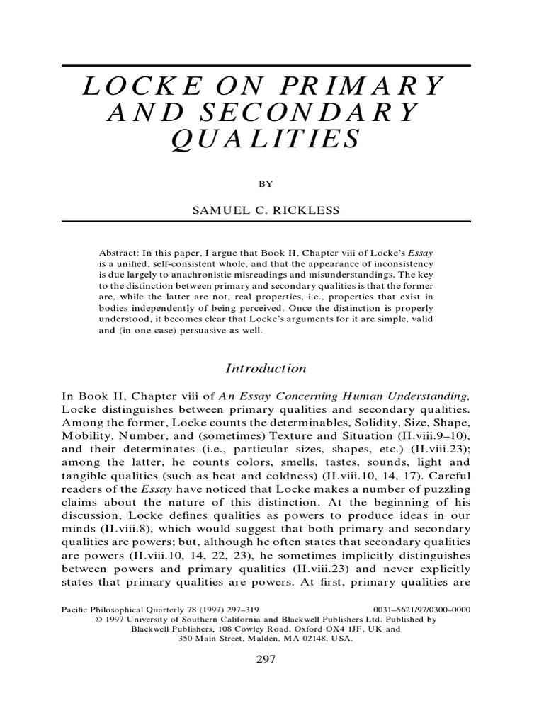Locke On Primary and Secondary Qualities Samuel Rickless | PDF | Idea ...