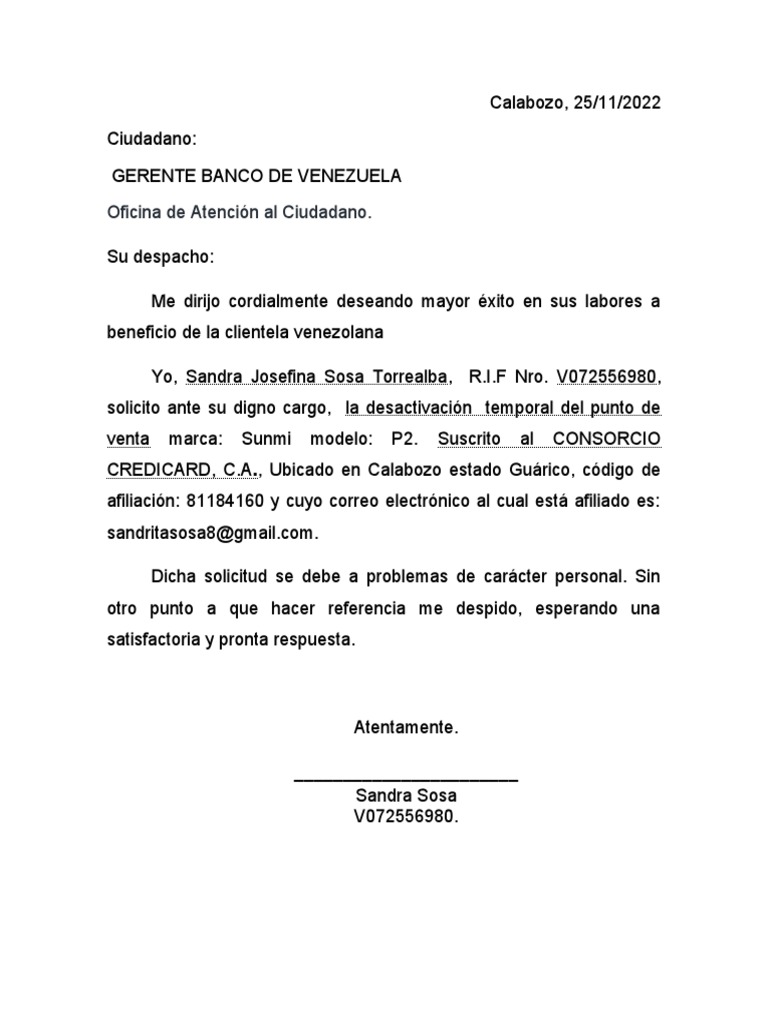 Carta Sandra 110101 | PDF