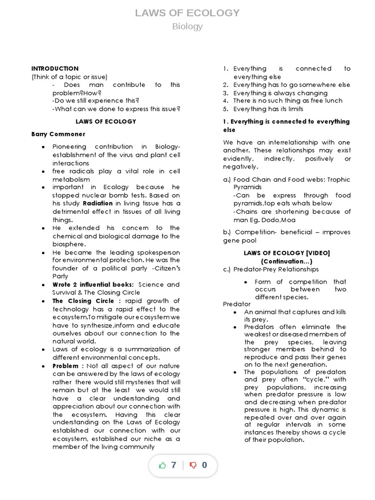 Laws of Ecology - Compress | PDF | Ecology | Predation