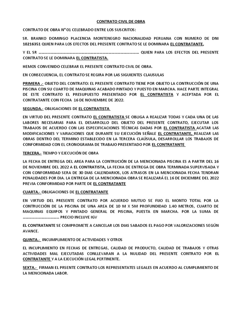 Contrato Civil de Obra | PDF